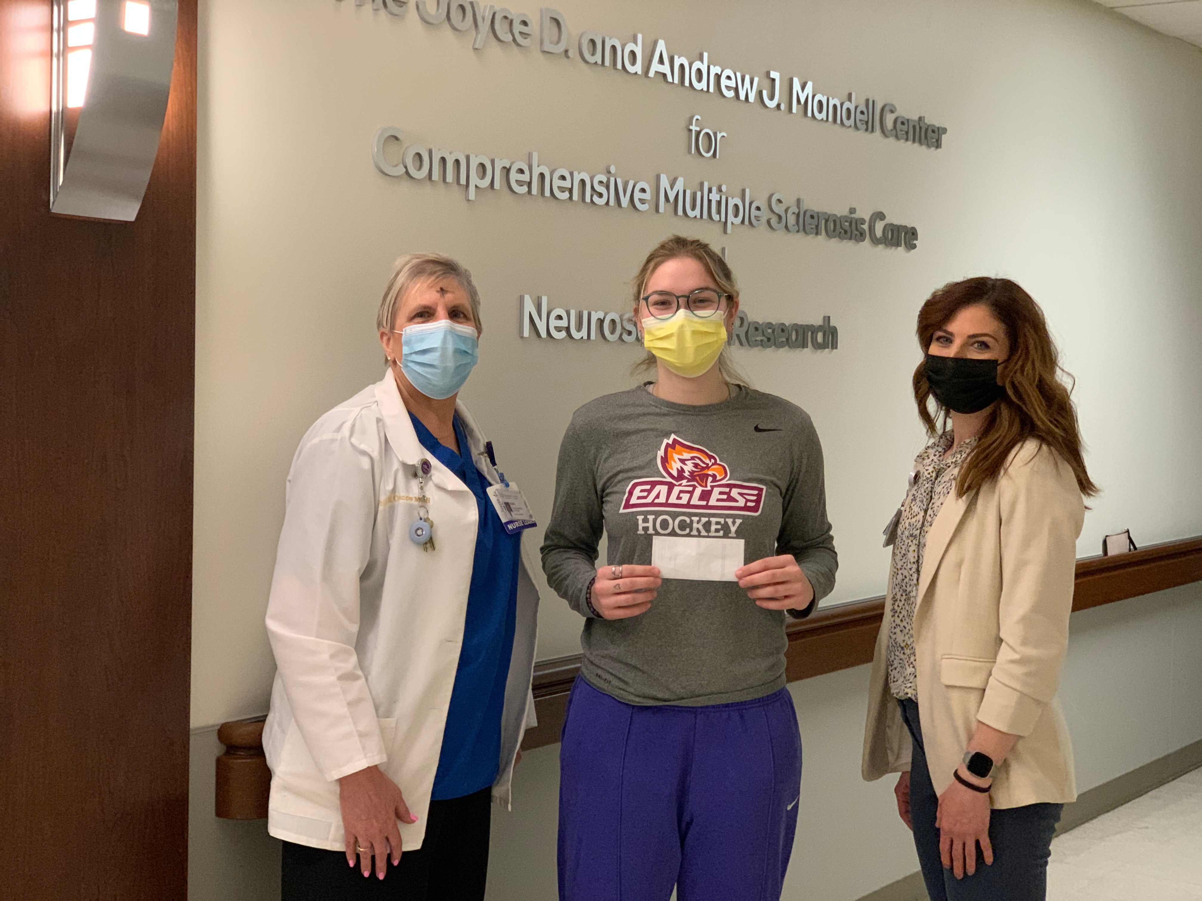 Post University Women's Hockey Team Supports the Mandell MS Center